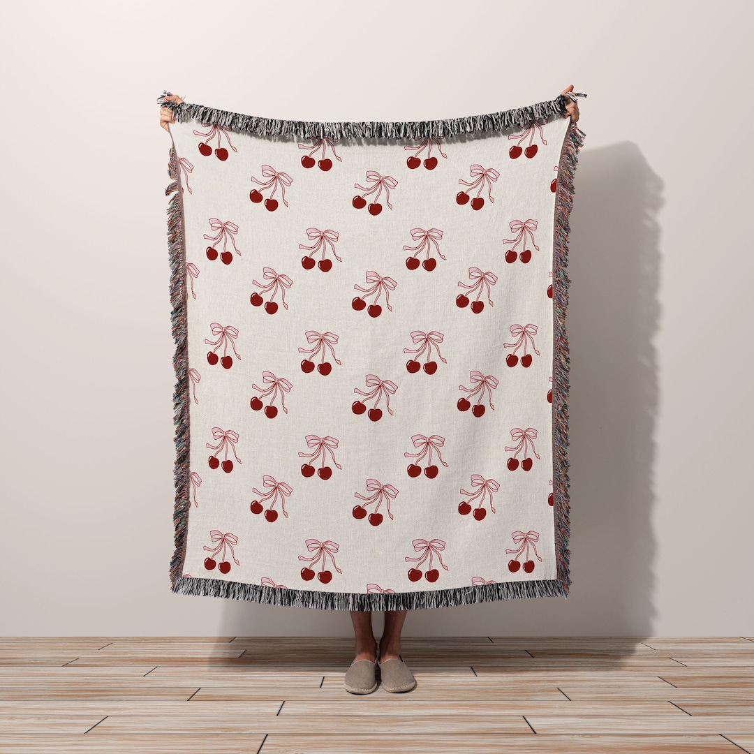 Cherry Bows Throw Blanket Coquette Room Decor, Pink Ribbon French Bow ...