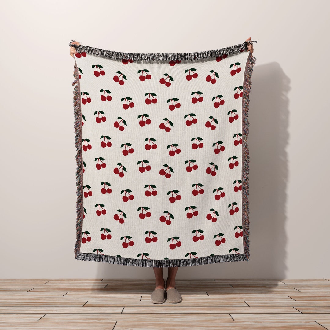 Woven Throw Blanket Cozy Cherry Stems | Cottagecore Blanket Cute ...