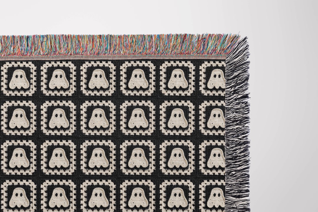 GHOST Granny Square Woven Throw Blanket Halloween Blanket Decor | Made ...