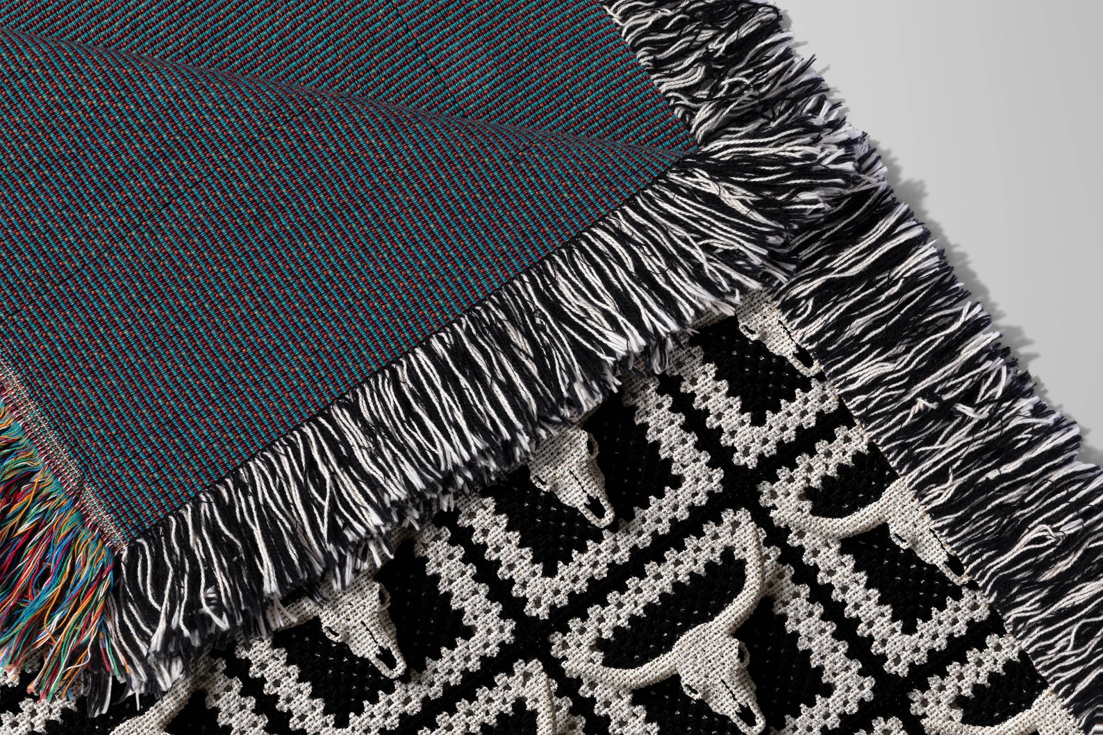 Granny Square Throw Blanket Western Bull Skull | Faux Crochet Gothic ...