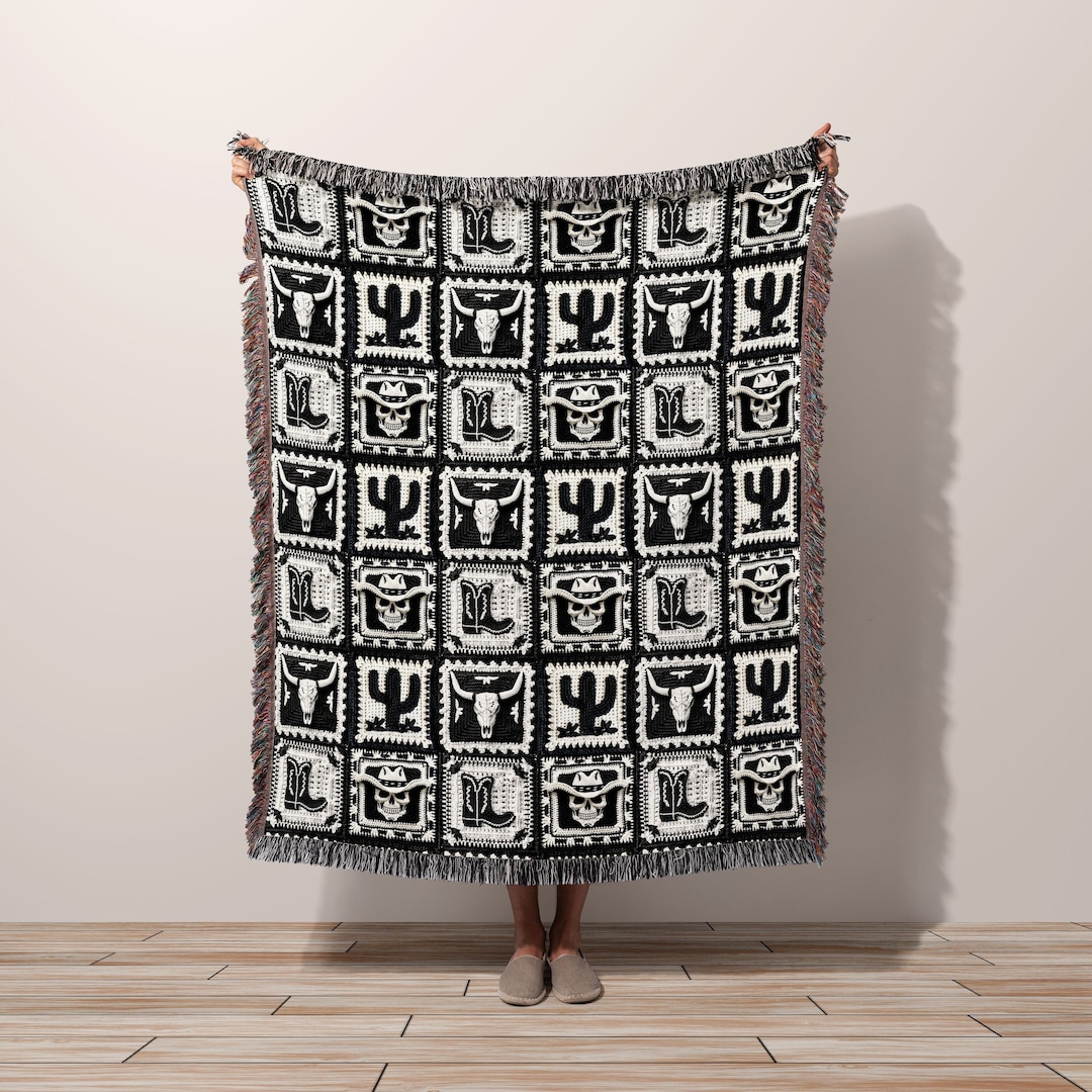 Woven Throw Blanket Western Gothic Patchwork Tapestry Wall Art, Country ...