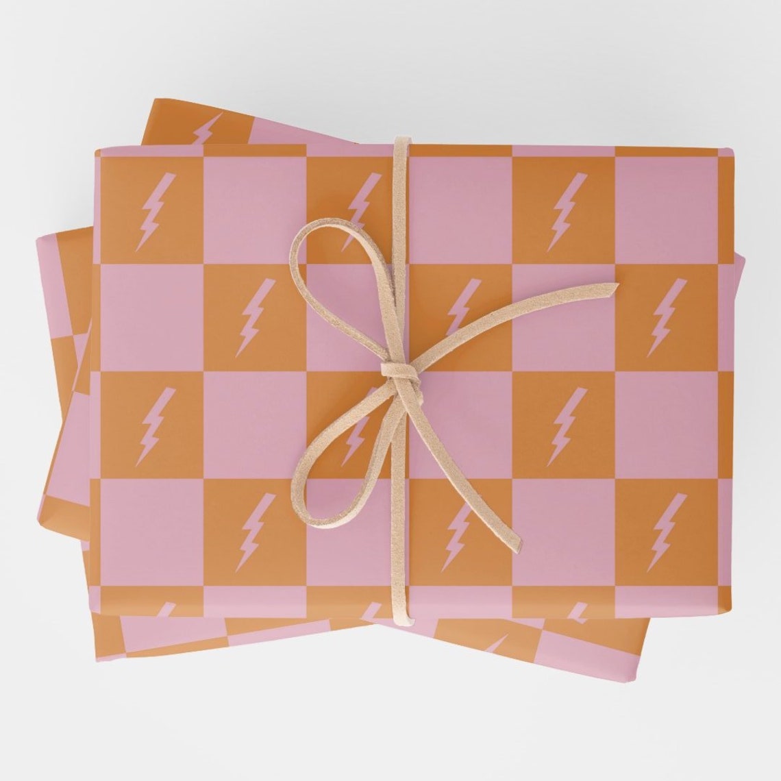 Lightning Bolt Retro Checkerboard Wrapping Paper, Thick Gift Wrap, Pink ...