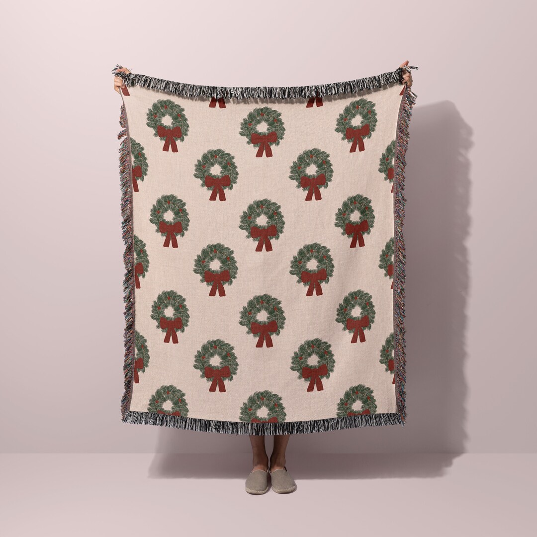 Christmas Wreath Woven Holiday Throw Blanket Christmas Holiday Gift for ...