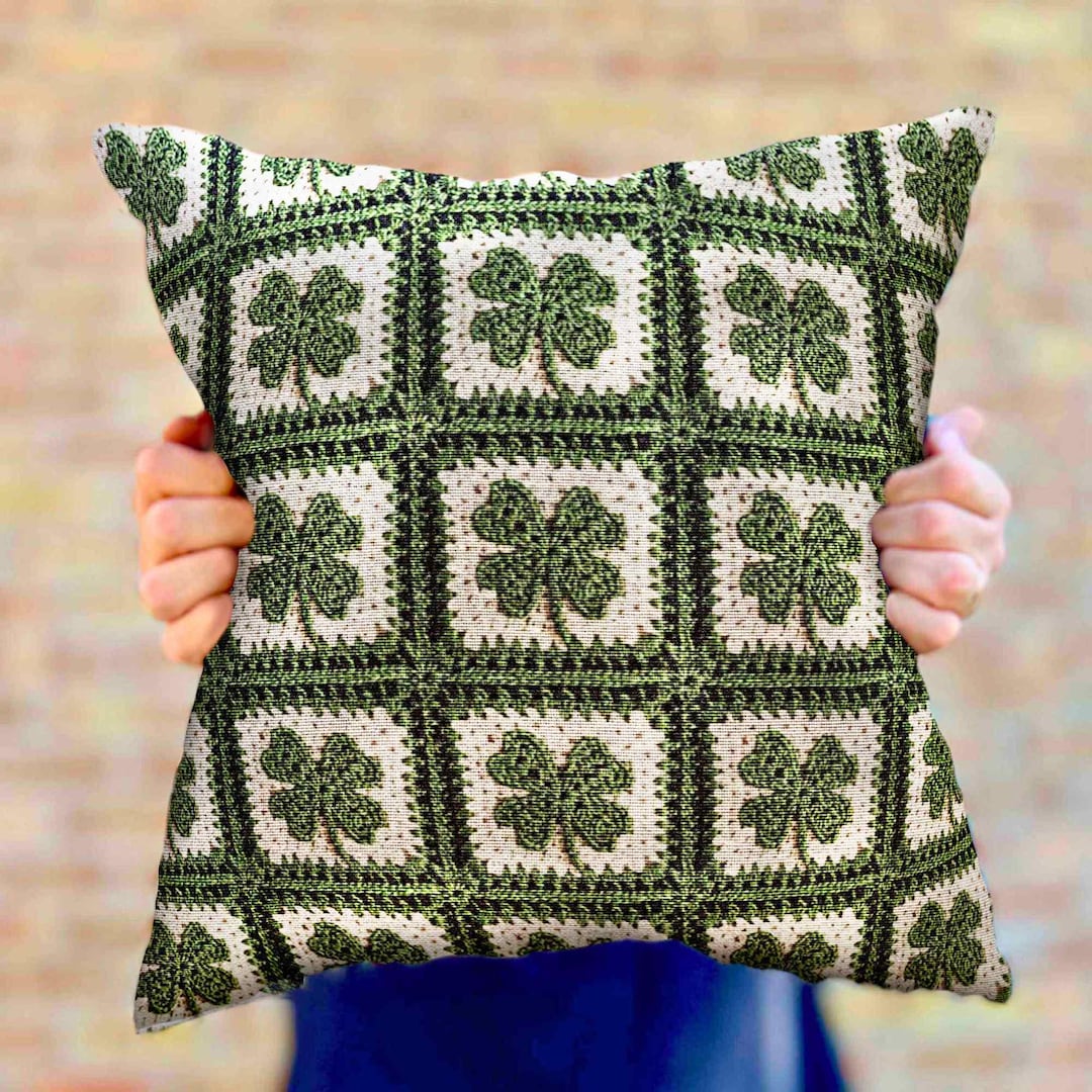 IRISH THROW PILLOW, Shamrock Lucky 4 Leaf Clover Couch Cushion, Irish ...