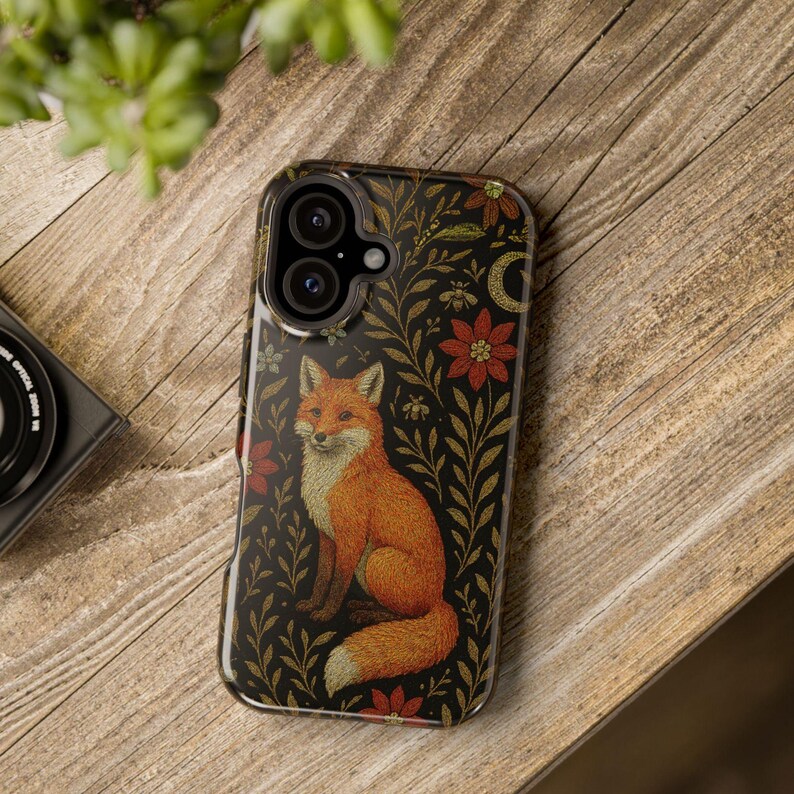 Cottagecore Fox iPhone Case, Floral Folk Art, Tough Magnetic Cover - Etsy