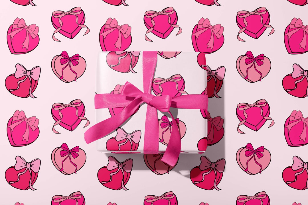 Gift Wrapping Paper Valentine Candy Hearts Bows | Gift Wrap Sheets ...