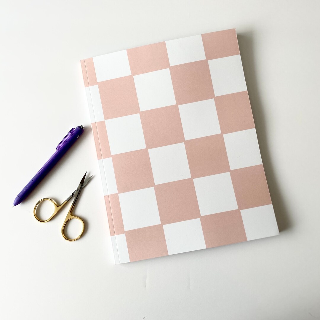 Pink Checkerboard Notebook Journal Blush Check Pattern Large 8.5 X 11 ...