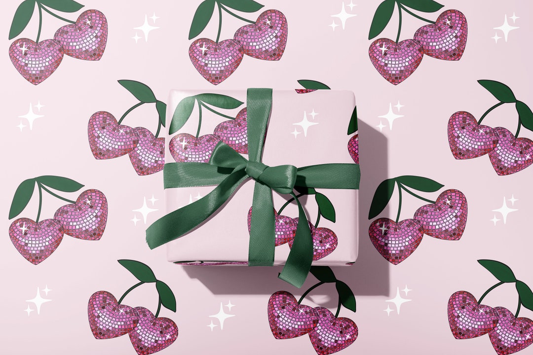 Pink Cherry Disco Ball Gift Wrapping Paper | Y2K Party - Etsy