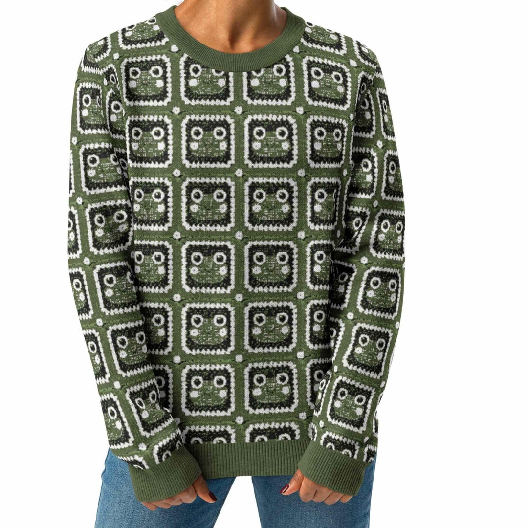 Granny Square Frog Sweater, Unisex Kawaii Cottagecore Crewneck, Cute ...
