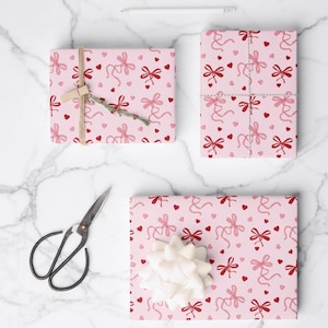 VALENTINE'S DAY Gift Wrapping Paper Sheets Bows and Hearts | Luxury Gift Wrap | Trendy Girly ...