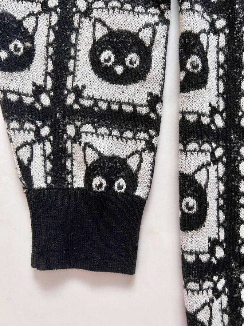 Black Cat Sweater Cat Cardigan Granny Square Knit Sweater, Unisex ...
