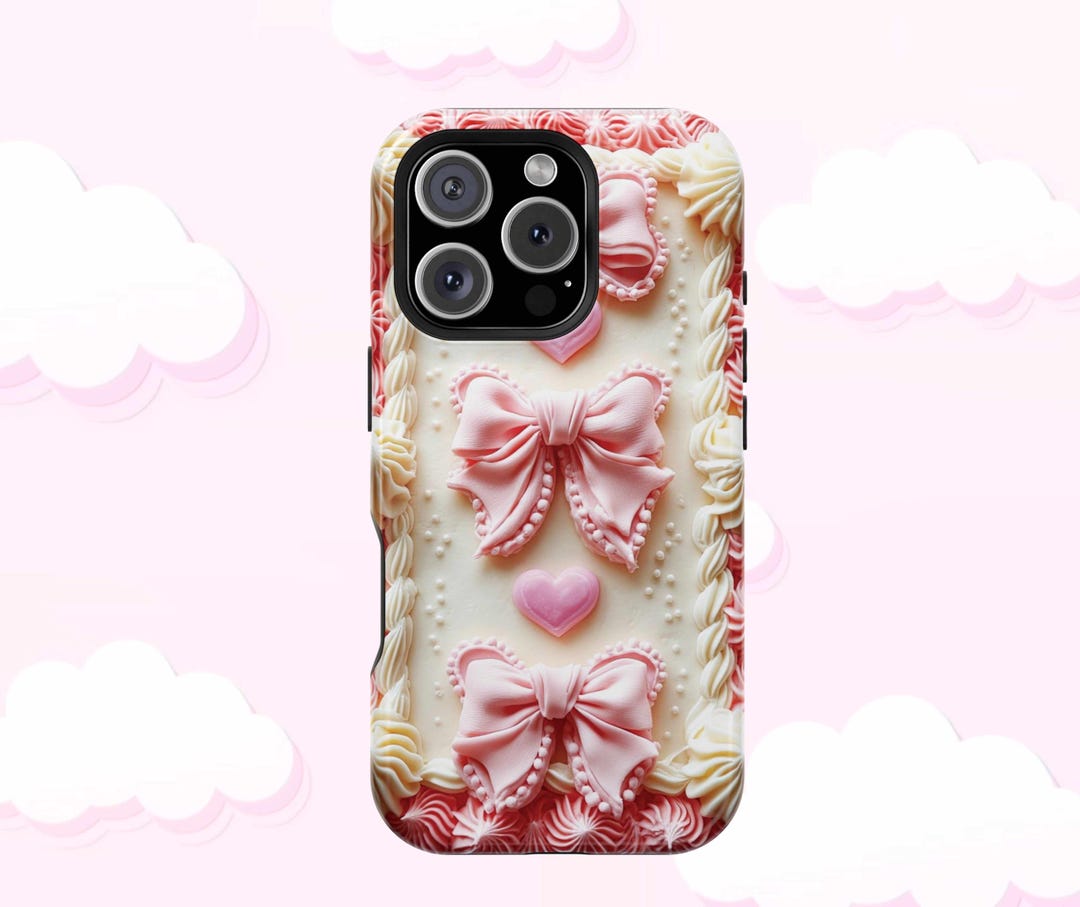 Retro Cake Phone Case, Girly Pink Bows Tough Case Compatible With ...