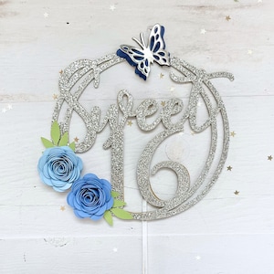Sweet 16 Cake Topper Glitter Cake Topper Happy Birthday - Etsy
