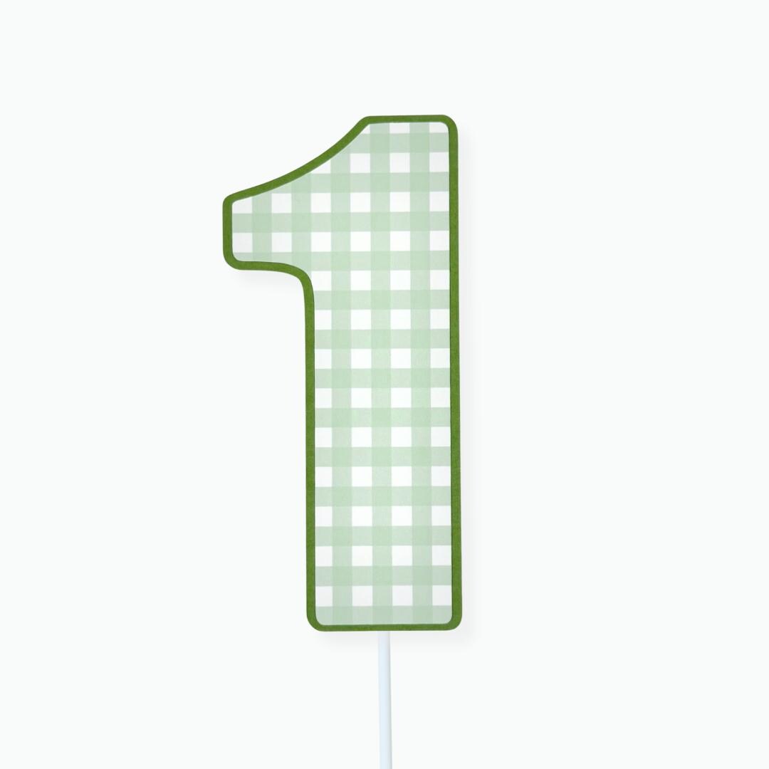 Green Gingham Number Cake Topper: Birthday Party Decor - Etsy
