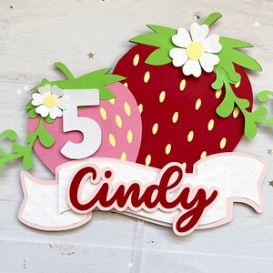 Strawberry Age and Name Cake Topper, Party Decor, Cake Topper, Cake ...