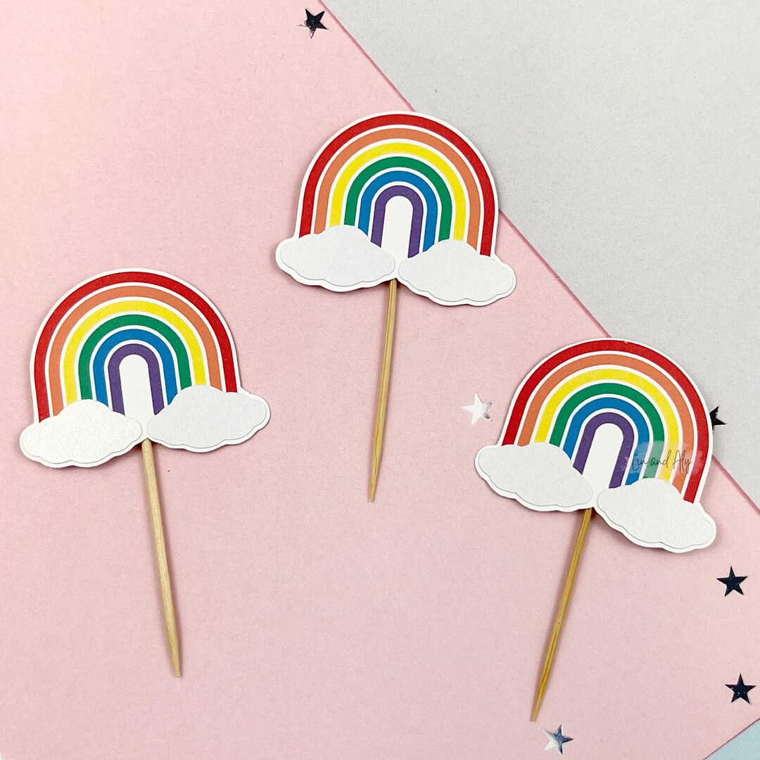 Rainbow Cupcake Toppers Birthday Party Baby Shower Party - Etsy