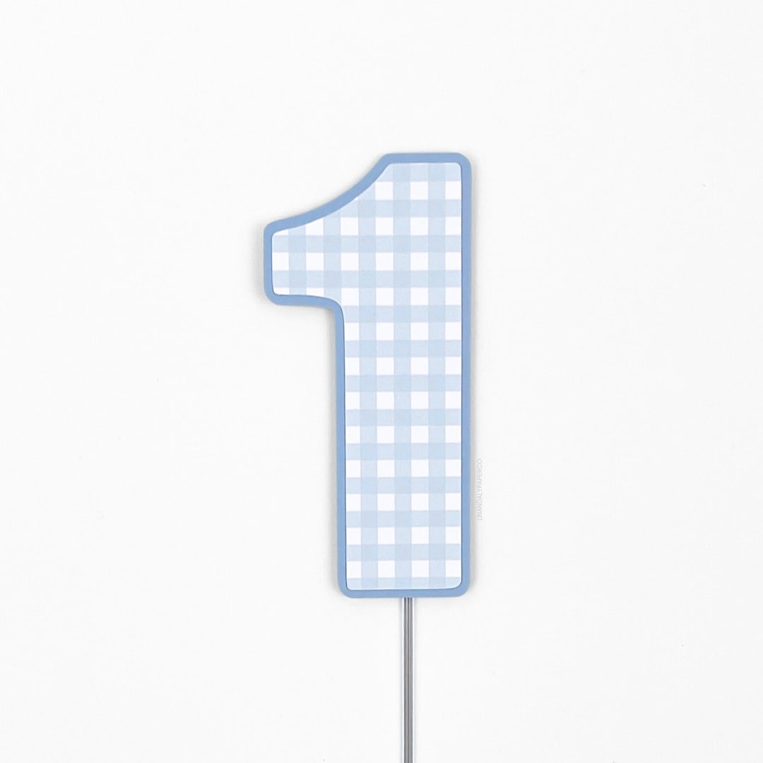 Blue Gingham Number Cake Topper, Cake Topper, Smash Cake, Birthday ...