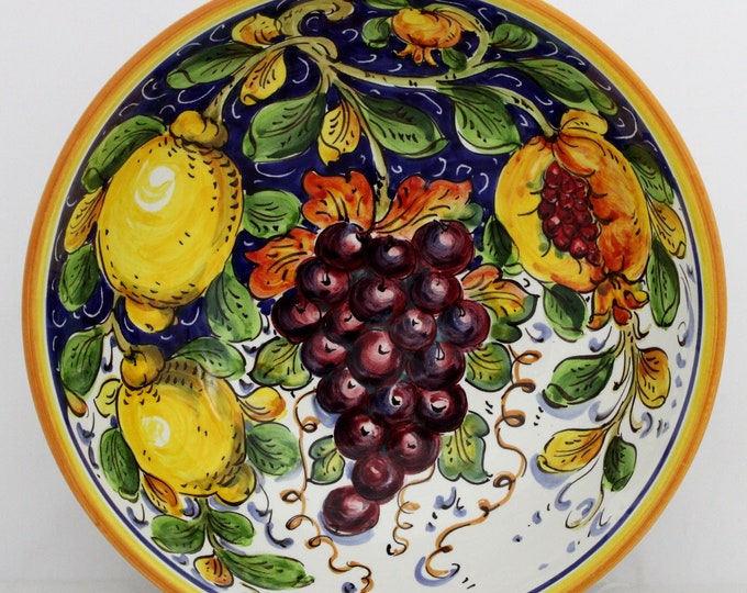 Italian Ceramic Serving Bowl - Art Pottery Mixed Fruit "bacco" Pattern ...