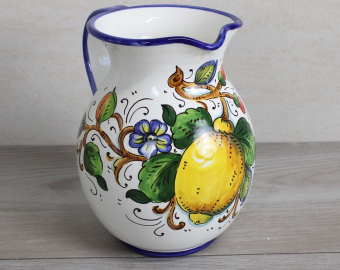 Italian Ceramic Pitcher Lemons and Flowers Pattern Wine and Water Jug ...