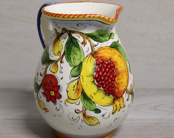 Italian Ceramic Pitcher Lemons and Flowers Pattern Wine and Water Jug ...
