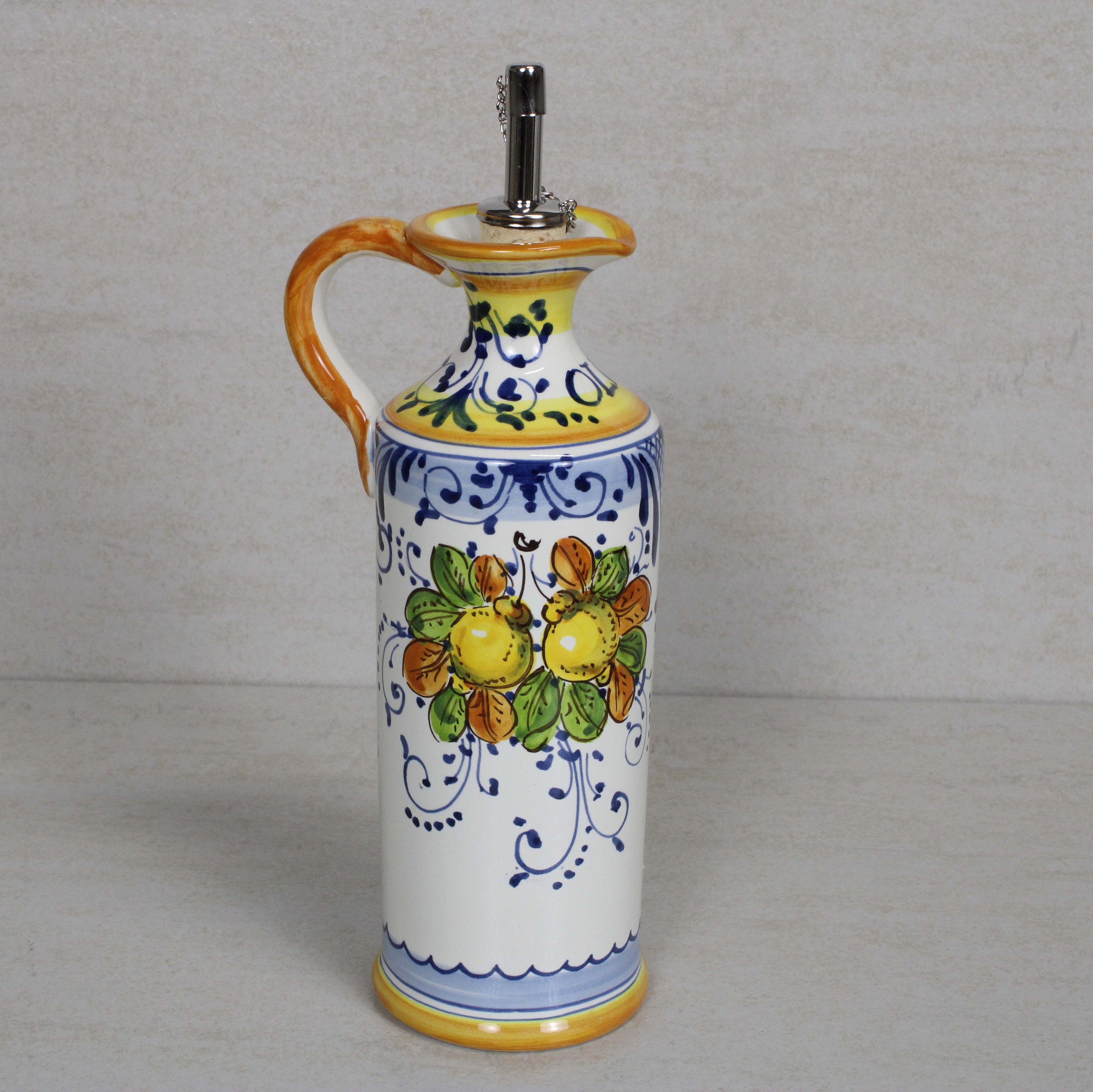 Italian Ceramic Oil Cruet With Handle "little Lemons" Pattern Tuscan ...