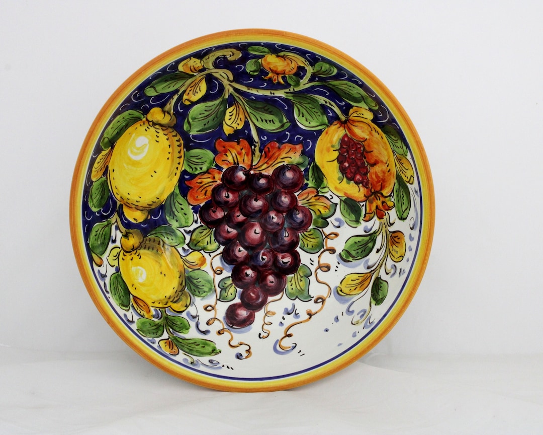 Italian Ceramic Serving Bowl - Art Pottery Mixed Fruit "bacco" Pattern ...