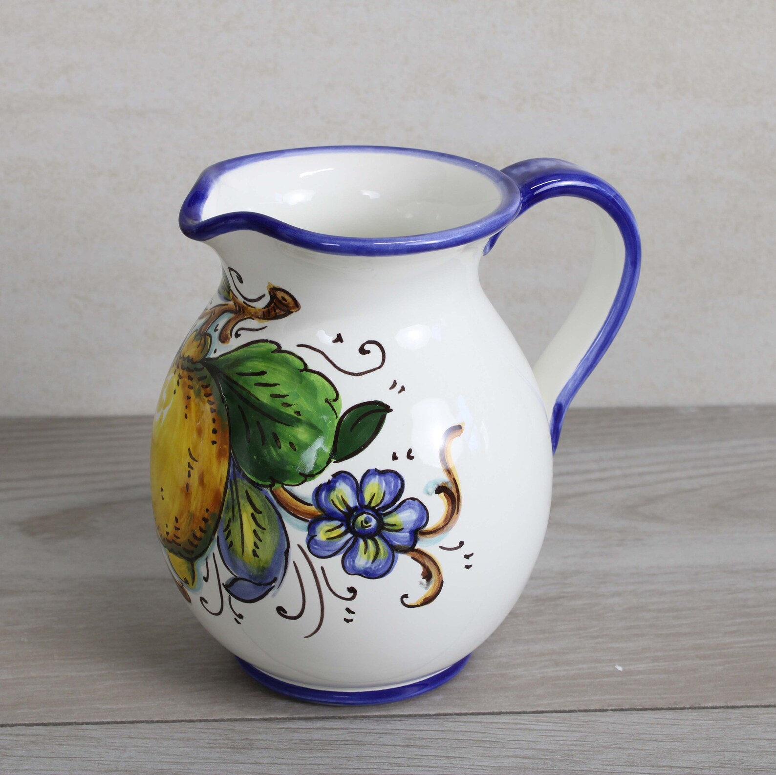 Italian Ceramic Pitcher Lemons and Flowers Hand Painted, Handmade ...