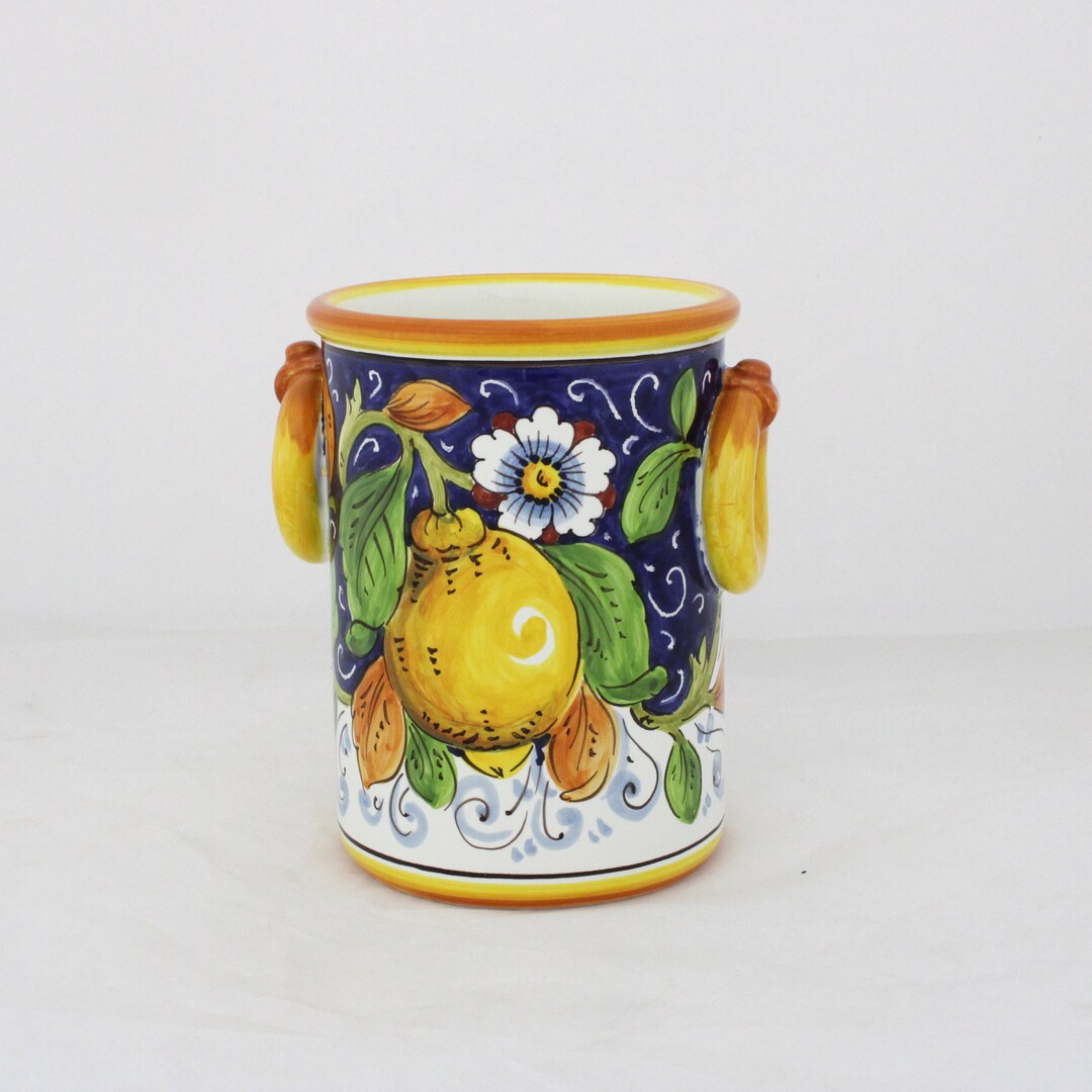 Handmade Italian Ceramic Utensil Holder & Wine Cooler – Tuscan Lemon on ...
