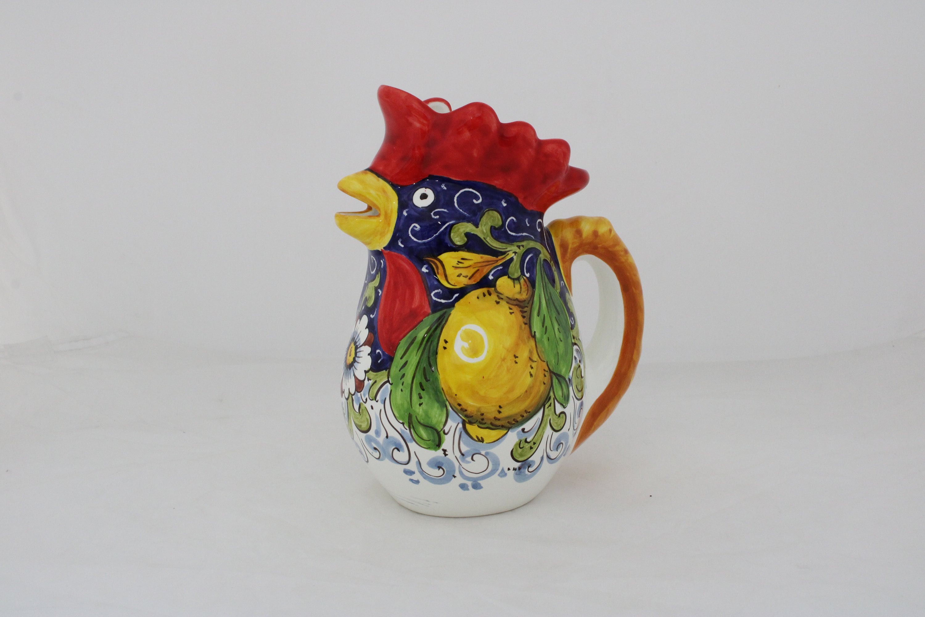 ITALIAN ceramic ROOSTER PITCHER Lemon on Blue pattern Tuscan | Etsy