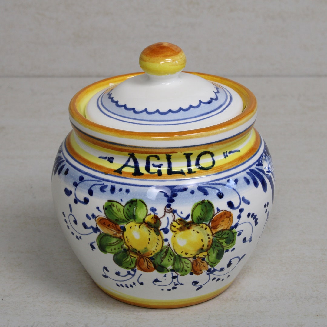 Italian Ceramic Garlic Keeper "little Lemons" Pattern. Tuscan ...