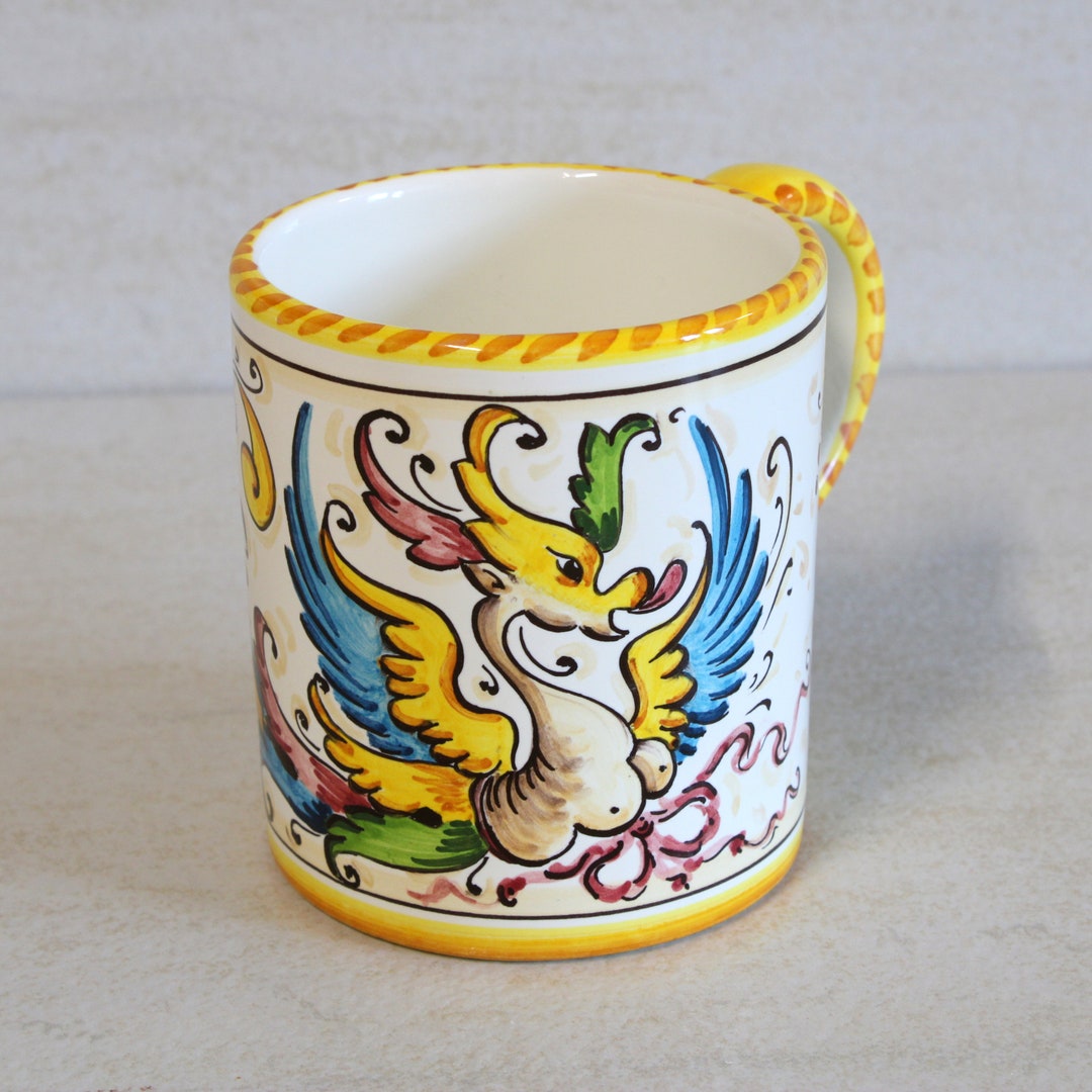 Italian Ceramic Mug Raffaellesca Montelupo, Hand Painted Tuscan Coffee ...