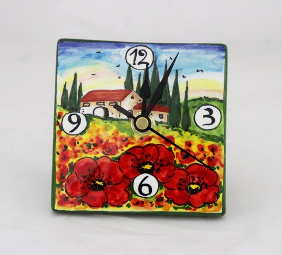Italian Ceramic Wall and Table Clock Tuscan Poppies Landscape | Etsy