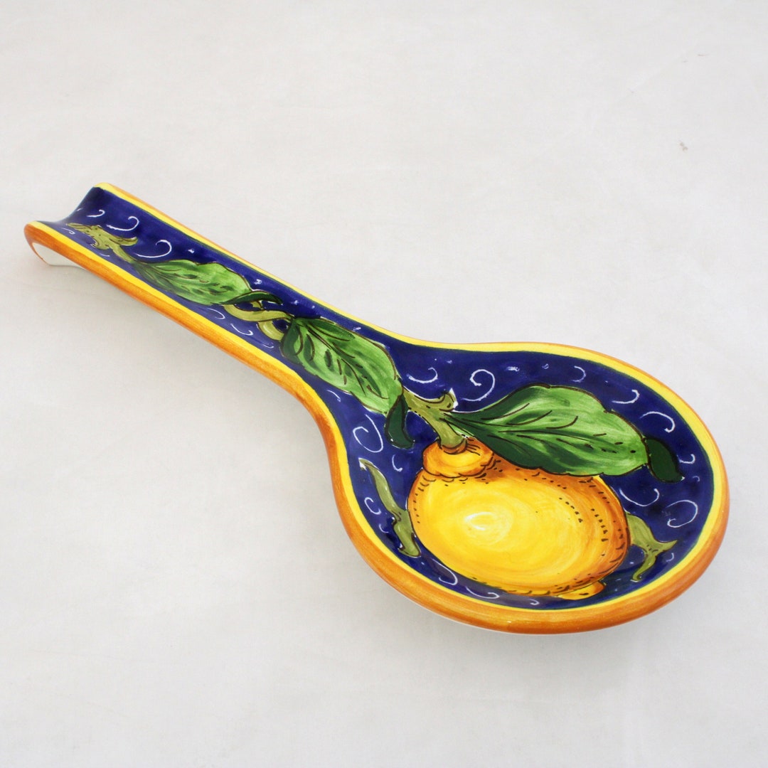 Italian Ceramic Spoon Rest Lemon on Blue Pattern Handpainted Made in ...