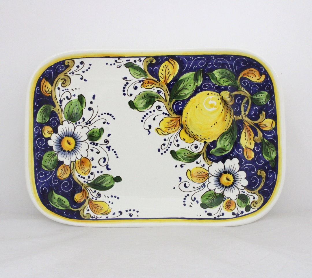 Italian Pottery Serving Plate Handpainted in Tuscany Lemon and Flowers ...