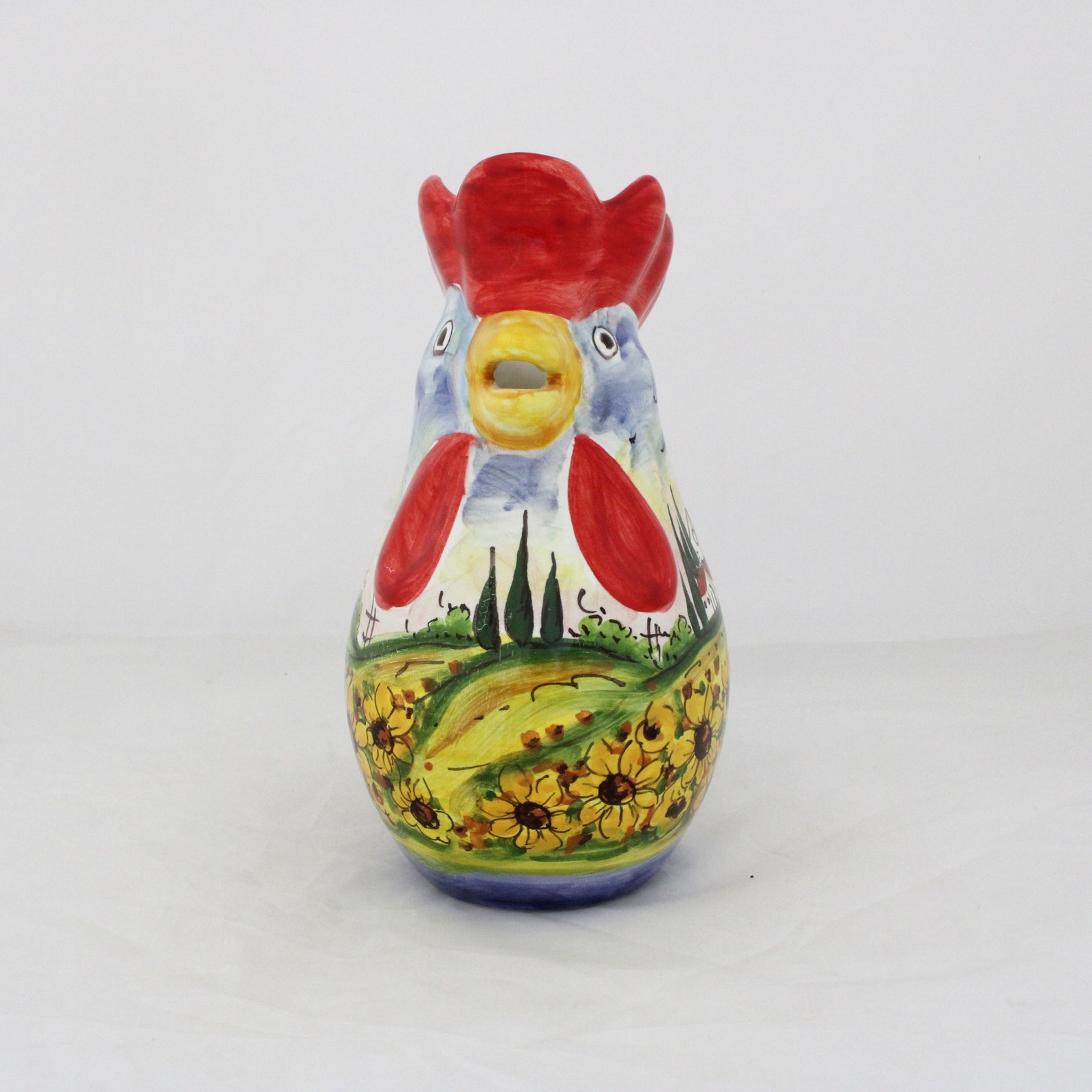 Italian Ceramic Rooster Pitcher Sunflower Tuscan Landscape Made in ...