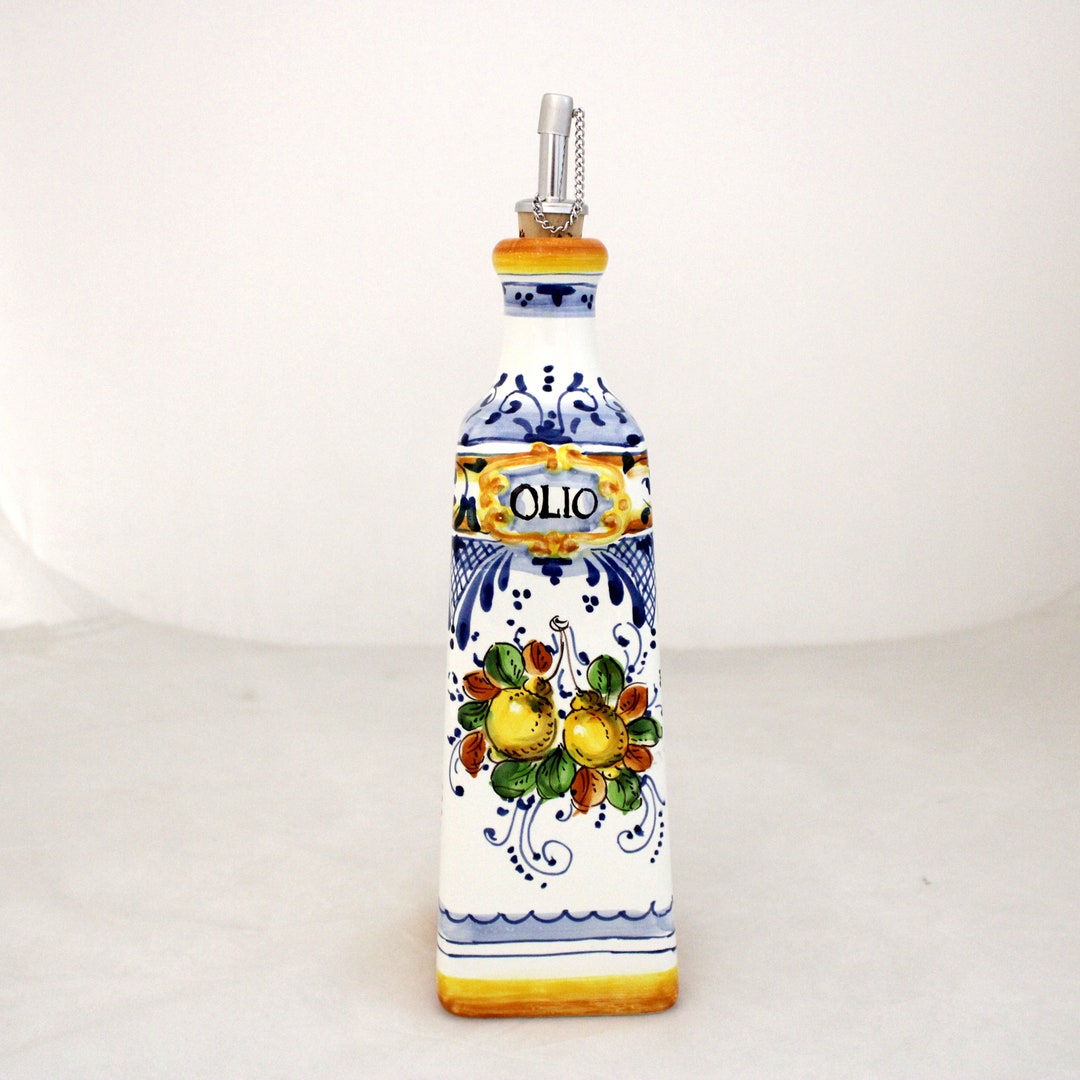 Italian Ceramic Oil Bottle Dispenser Little Lemons Tuscan Decoration ...