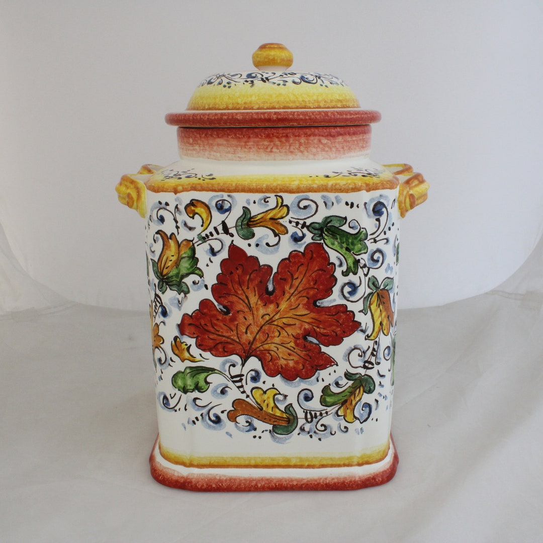 Italian Ceramic Biscotti Cookie Jar – Hand Painted Cafaggiolo Red ...