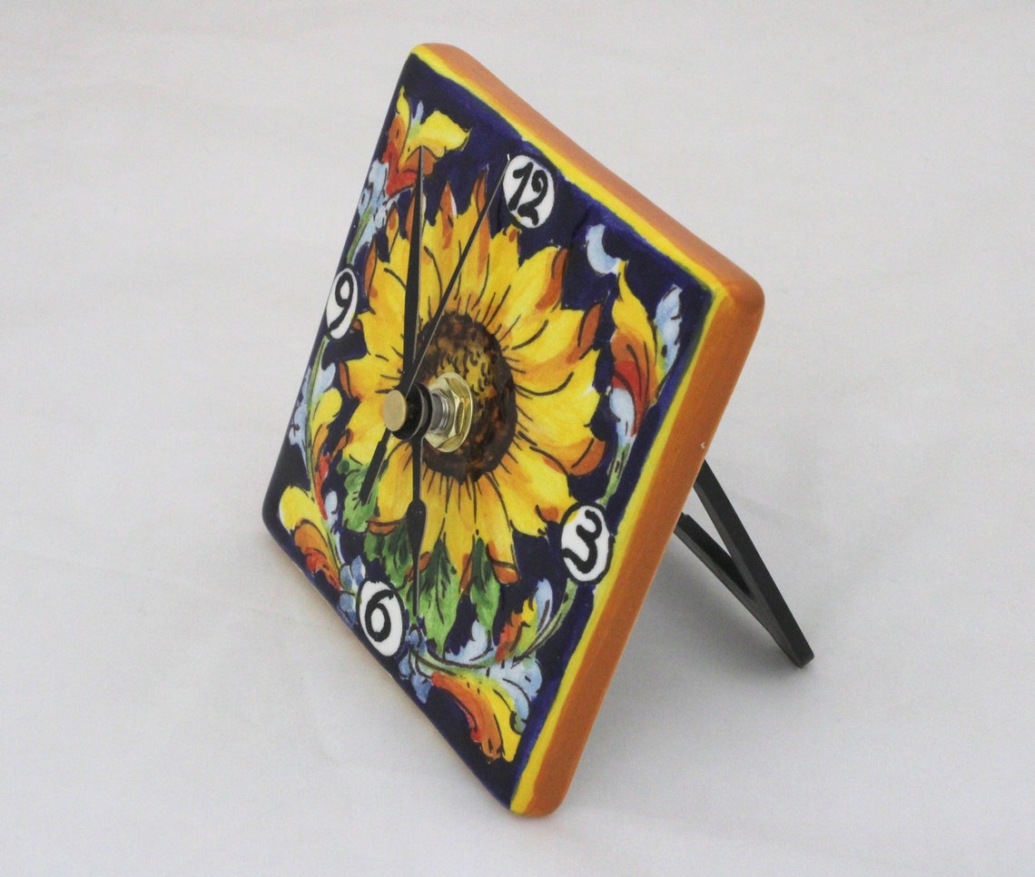 Italian Ceramic Wall and Table Clock Tuscan Pattern "sunflower on Blue ...