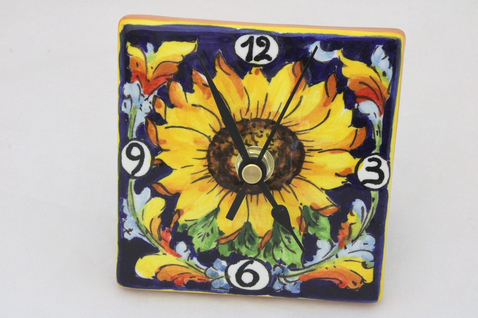 Italian Ceramic Wall and Table Clock Tuscan Pattern "sunflower on Blue ...