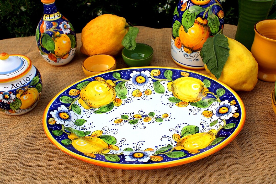 Italian Ceramic Oval Serving Tray & Wall Plate, Tuscan Lemons and ...