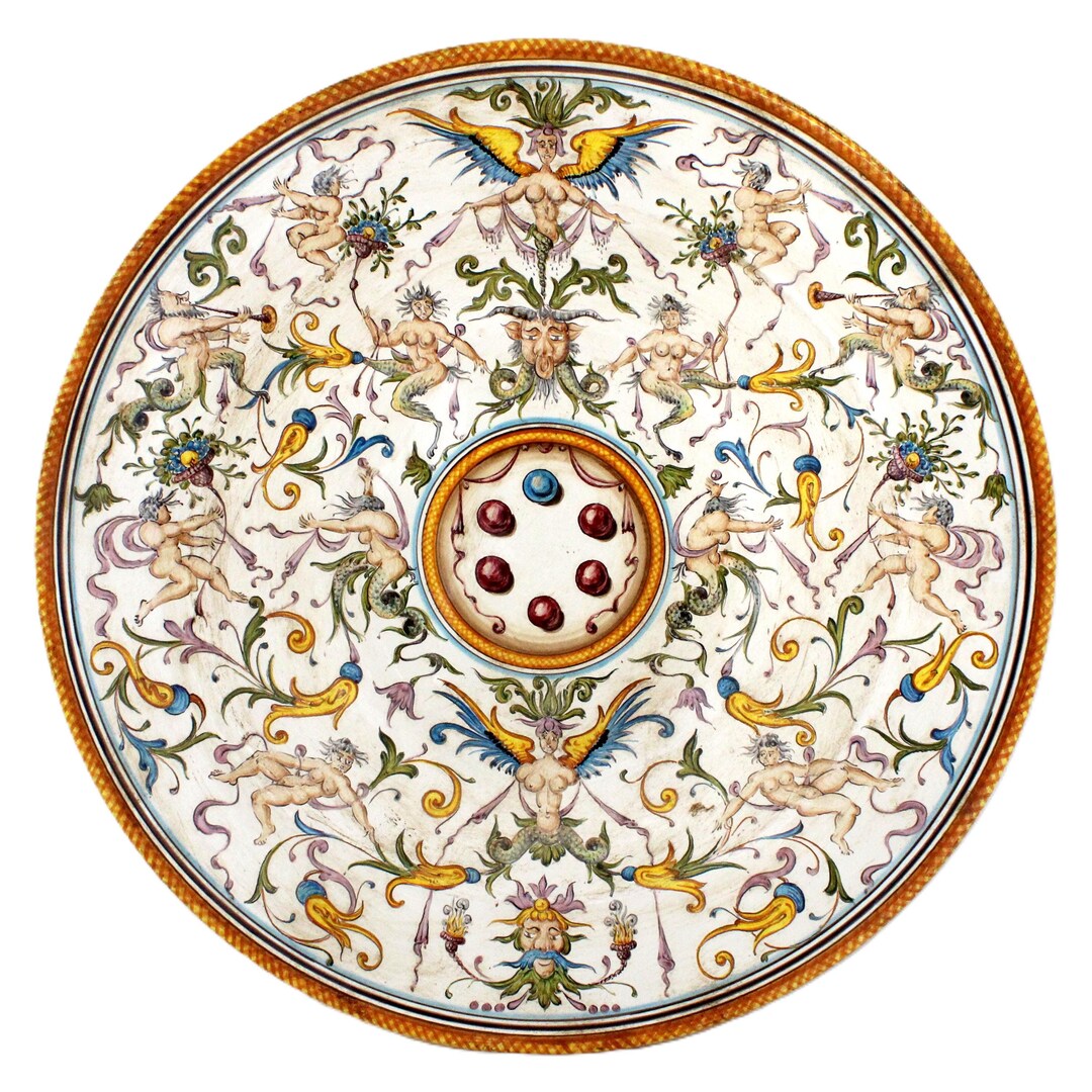 Large Italian Majolica Wall Plate – Raffaellesco Grotesque Medici Style ...
