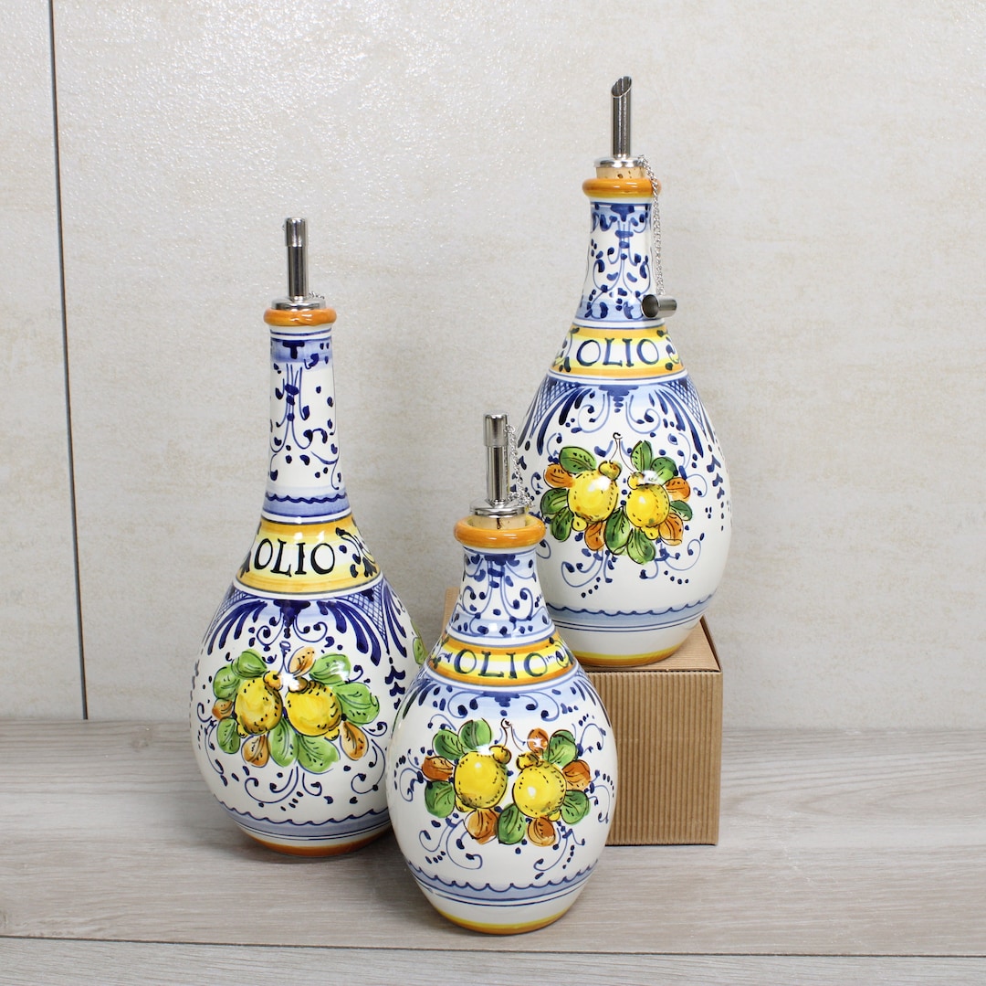 Italian Ceramic Oil Cruet. Olive Oil Bottle With Florentine Pattern ...
