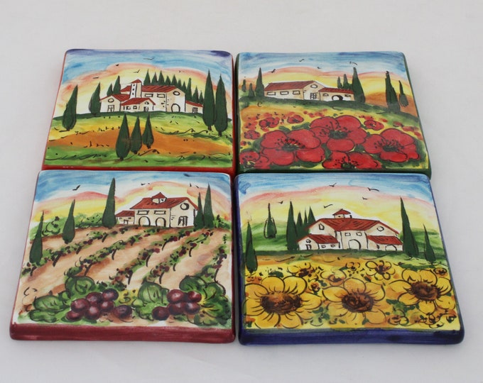 Italian Ceramic Wall Tiles Handpainted 4 Tuscan Views - Etsy
