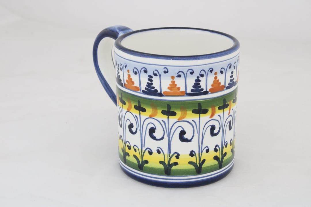 Italian Artistic Ceramic Mug Blue Geometric Tuscan Pattern Handpainted ...