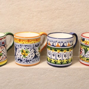 Italian Artistic Ceramic Mug Blue Geometric Tuscan Pattern Handpainted ...