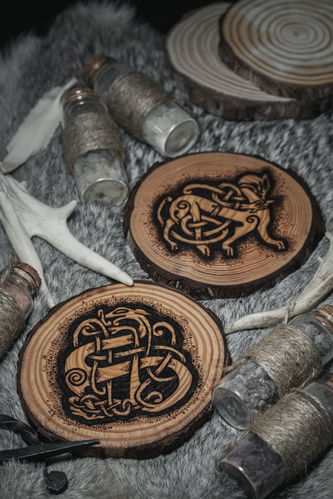 Viking Art | Handmade Pyrography | Urnes Style Brooch | Woodburning - Etsy
