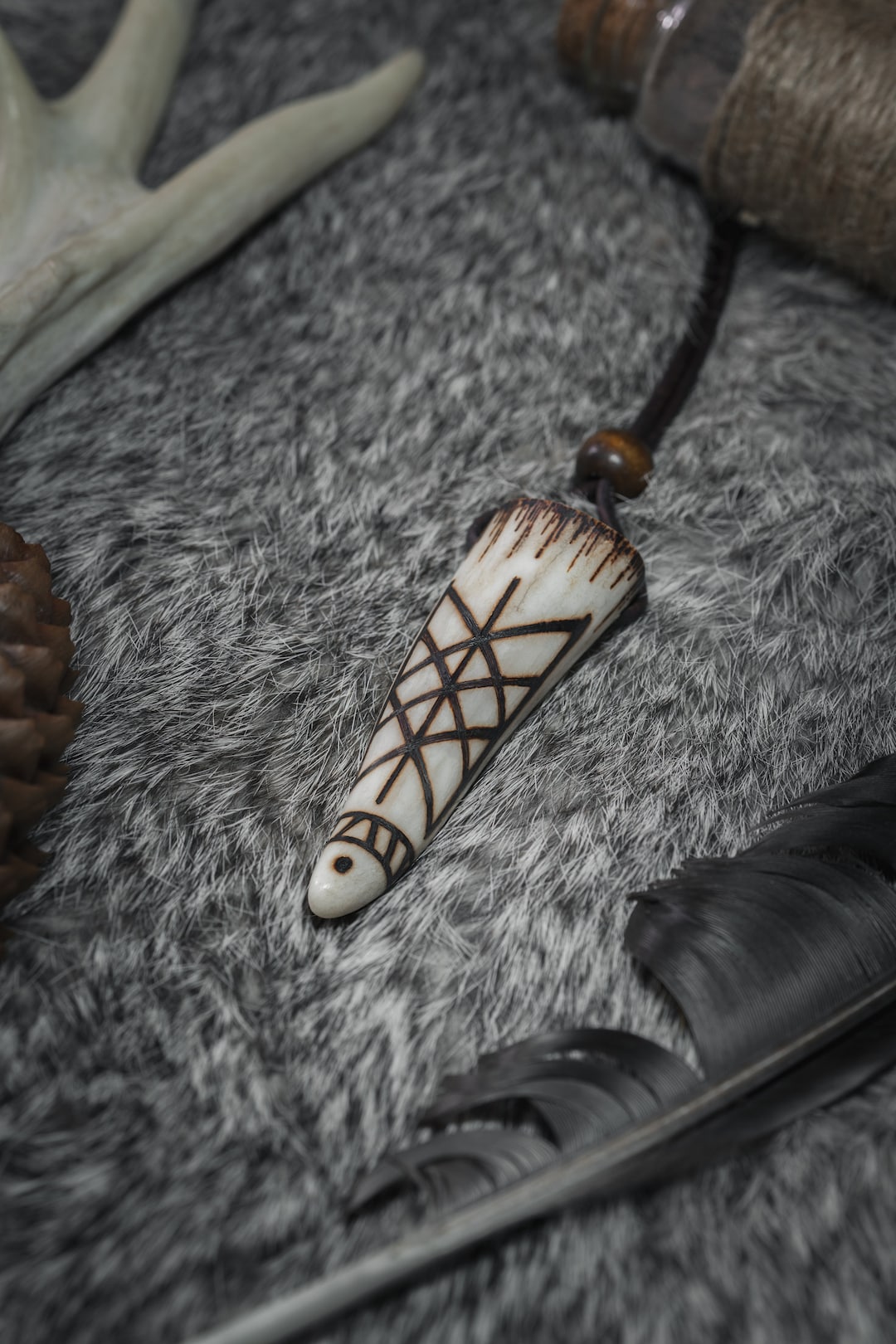 Web of Wyrd Bindrune | Antler Pendant | Viking Rune - Etsy