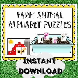 Farm Animal Alphabet Puzzle | Farm Rodeo Sensory Bin Cards | Uppercase ...