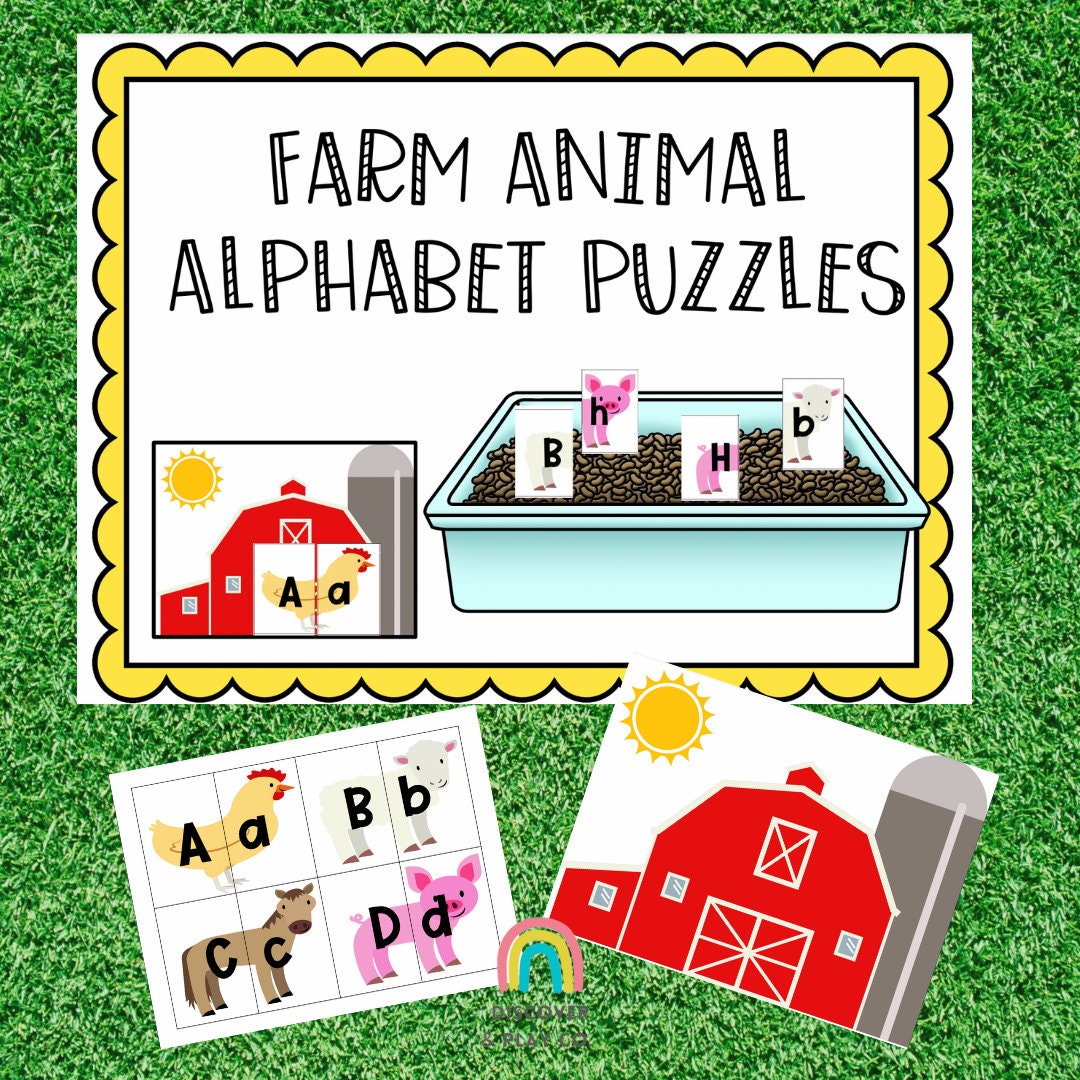 Farm Animal Alphabet Puzzle | Farm Rodeo Sensory Bin Cards | Uppercase ...