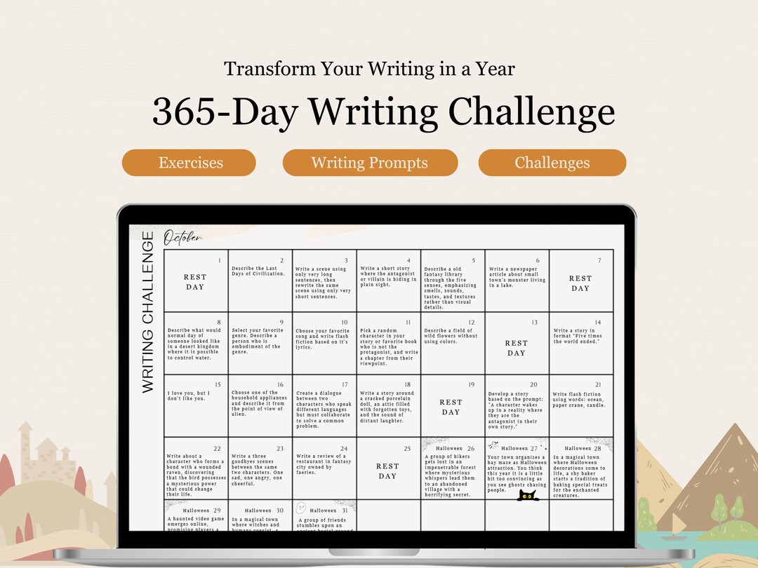 Writing Challenges Fiction Writing Prompts for Writers Printable Year ...